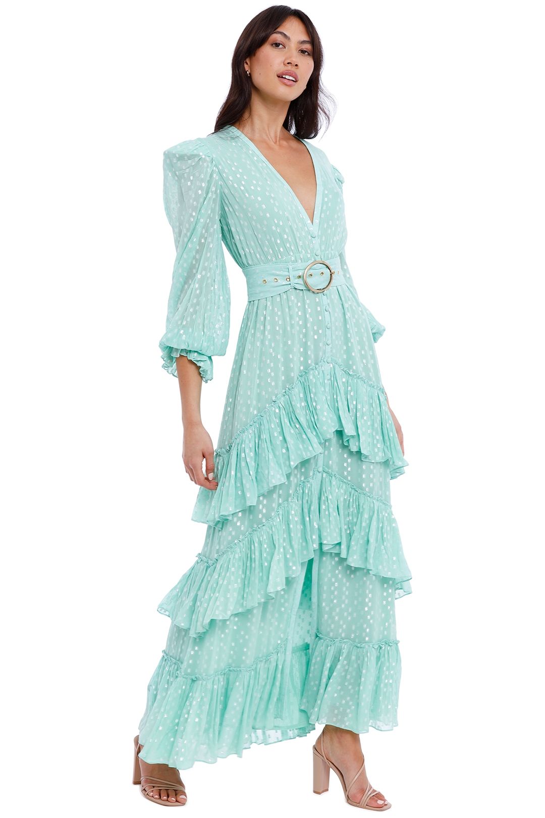Hire Aria Ruffle Dress in Mint | Rococo Sand | GlamCorner