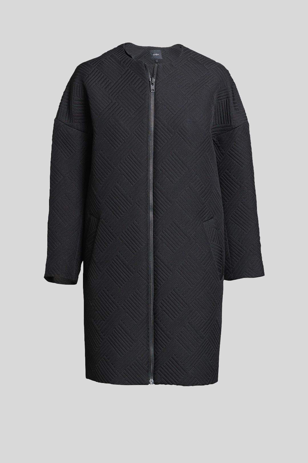 Buy Black Collarless Long Sleeve Coat | Saba | GlamCorner