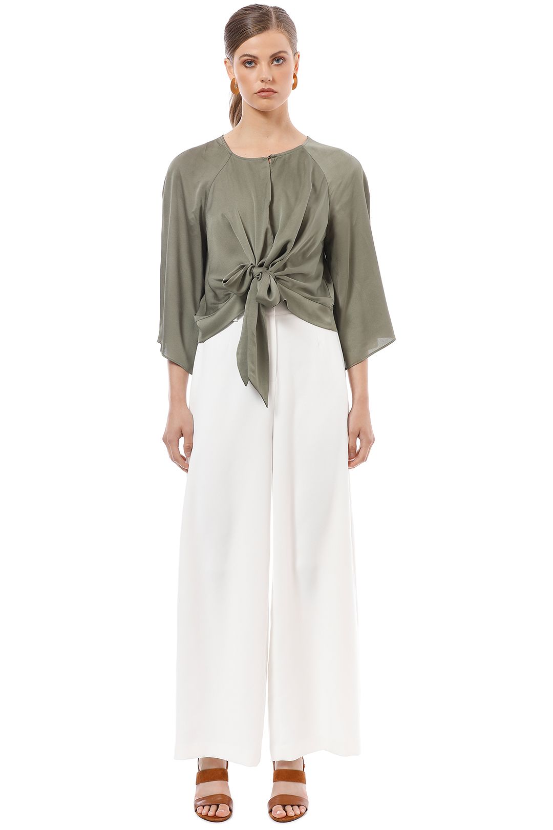 Sawyer Tie Front Blouse Moss by Shona Joy for Hire