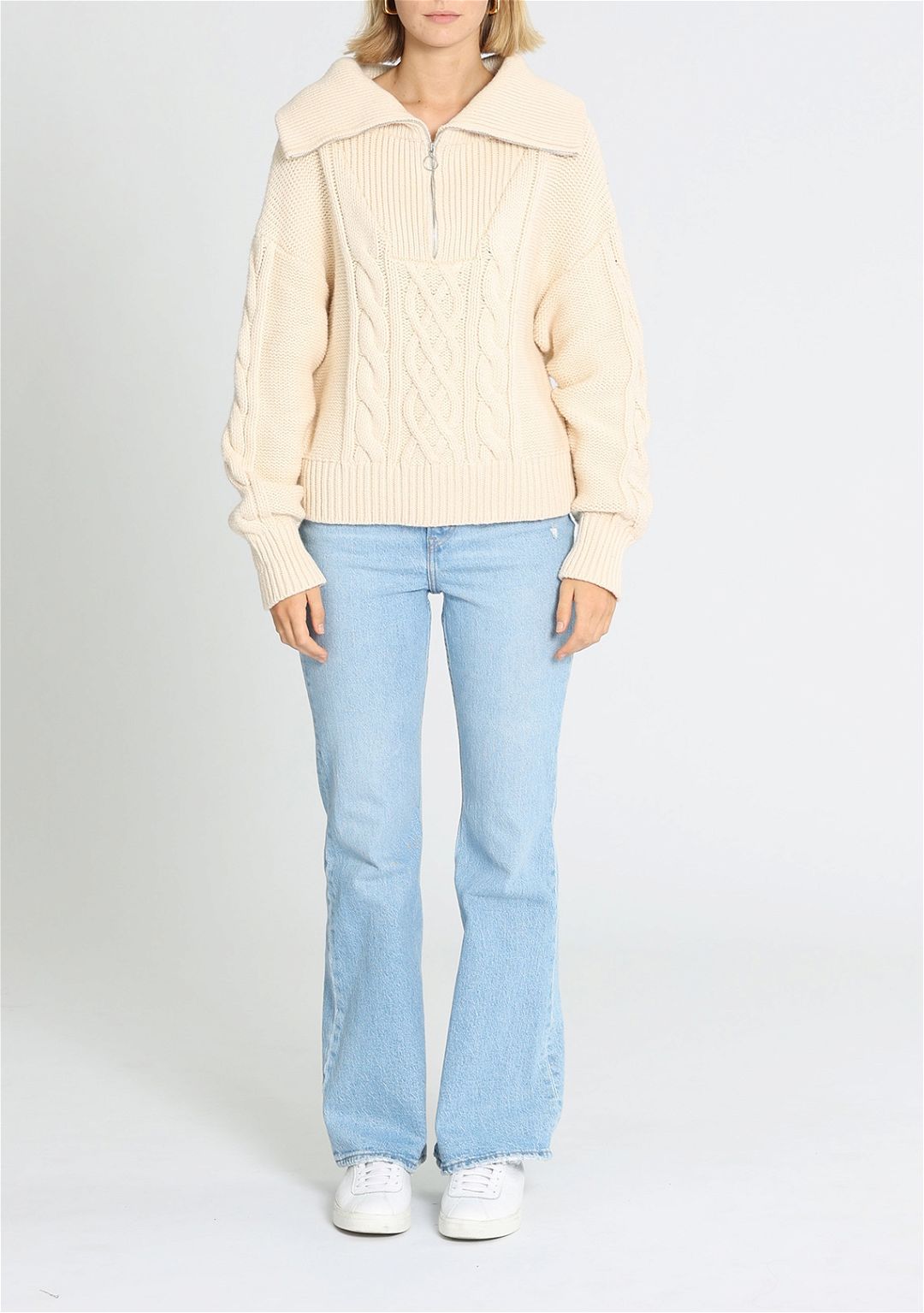 Hire Eva Cable Zip Up Jumper in Crema | Shona Joy | GlamCorner
