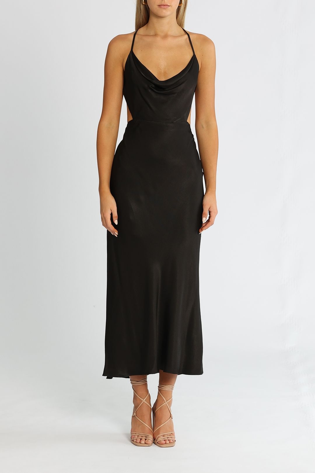 Hire Thalia Bias Cut Out Midi Dress in Black | Shona Joy | GlamCorner