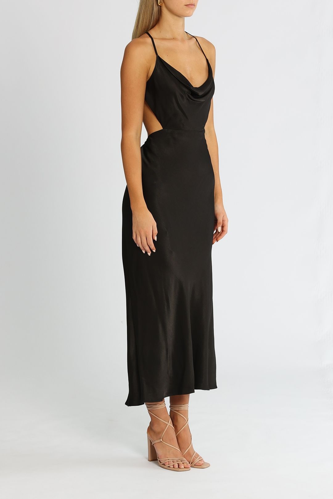 Hire Thalia Bias Cut Out Midi Dress in Black | Shona Joy | GlamCorner