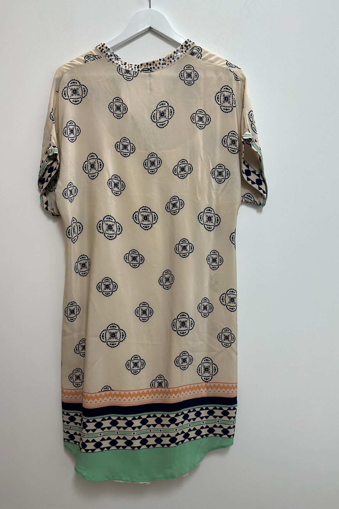 Buy Silk Shift Dress With Beads in Multi | Loobies Story | GlamCorner