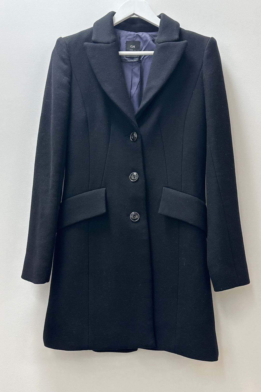 Buy Single Breasted Viscose Coat in Black | Cue | GlamCorner