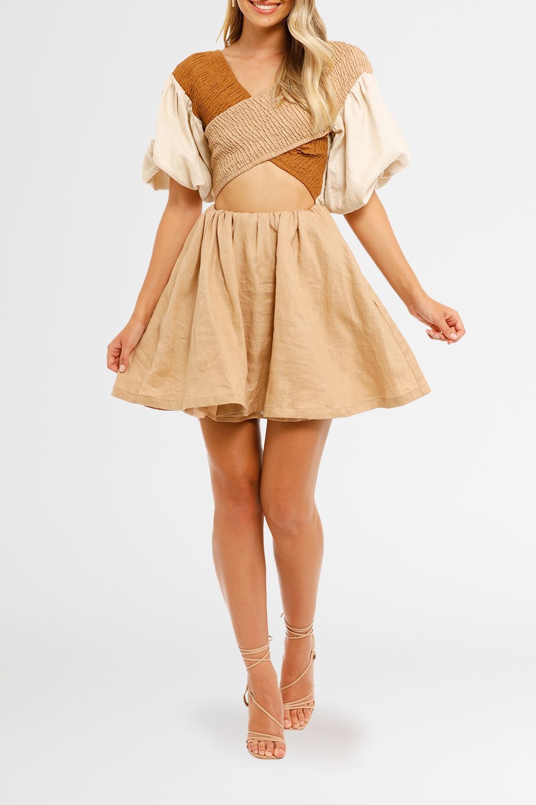 Hire Trio Reversible Mini Dress in Neutral | Sovere | GlamCorner
