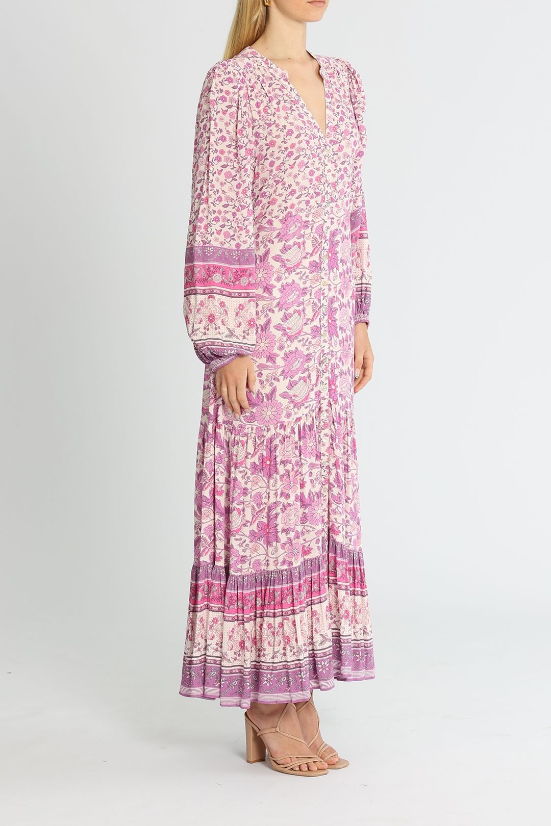 Hire Mossy Button Through Gown Lilac | Spell | GlamCorner