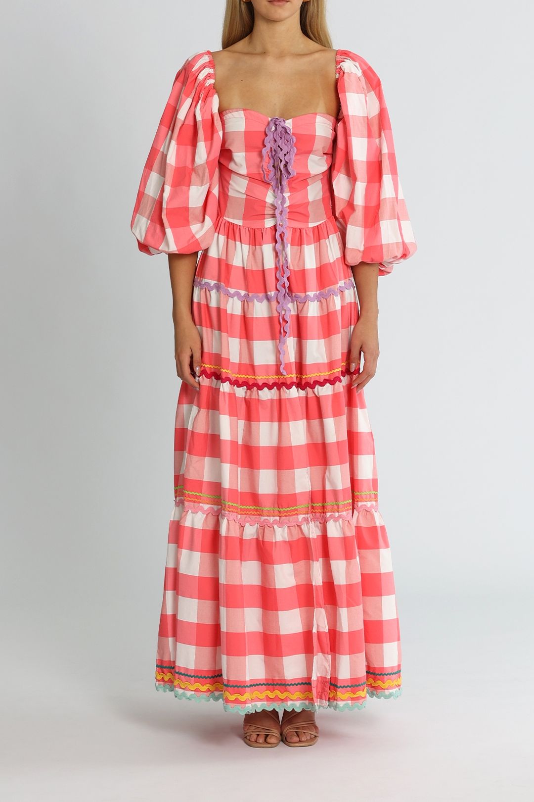 Hire Erika Long Dress in Gingham Pink | Sundress | GlamCorner