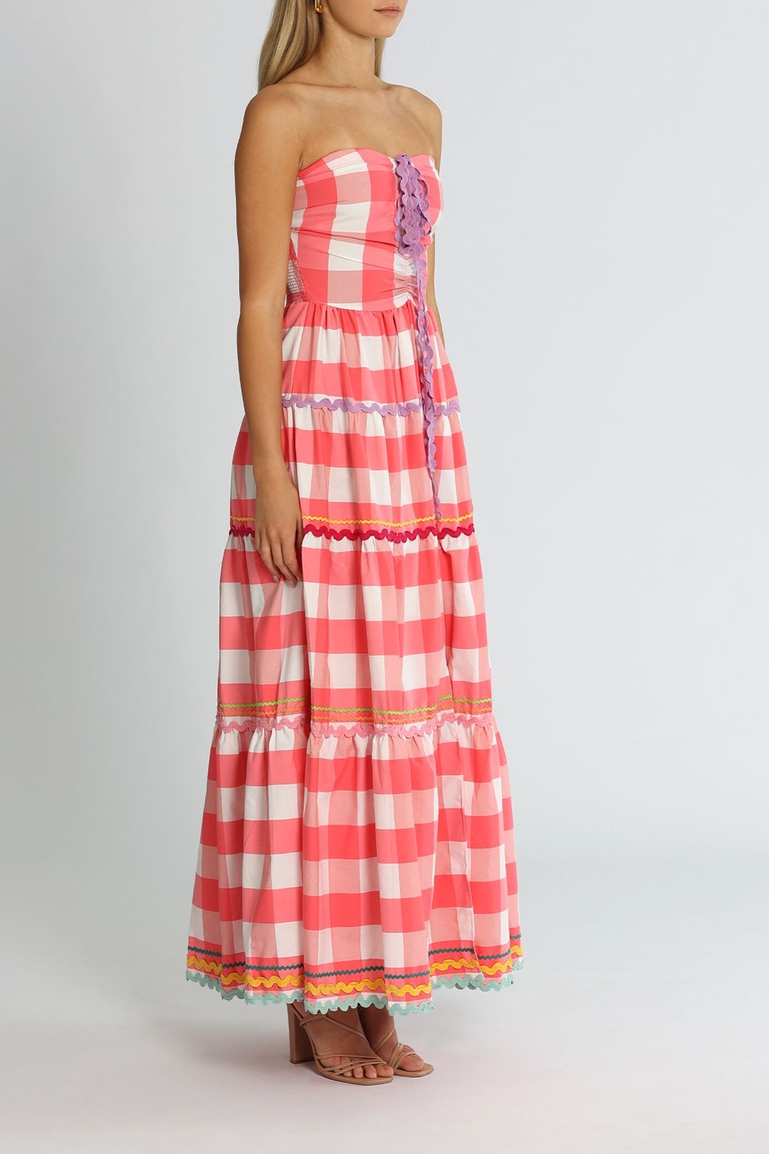 Hire Erika Long Dress in Gingham Pink | Sundress | GlamCorner