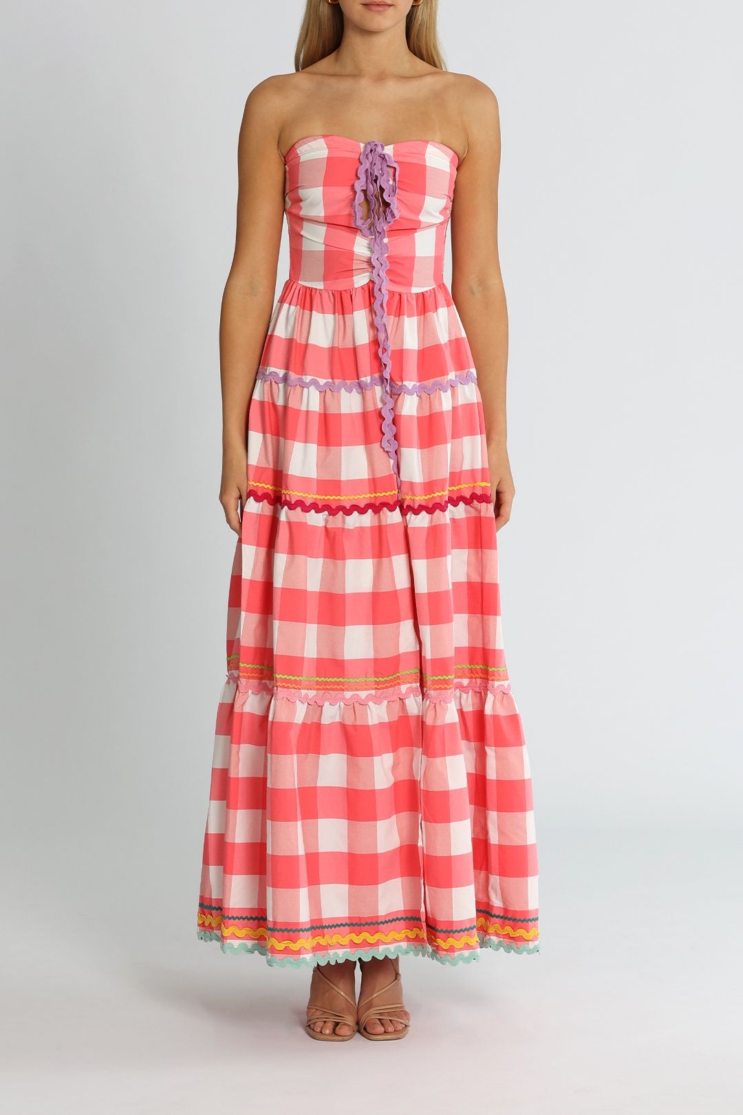 Hire Erika Long Dress in Gingham Pink | Sundress | GlamCorner