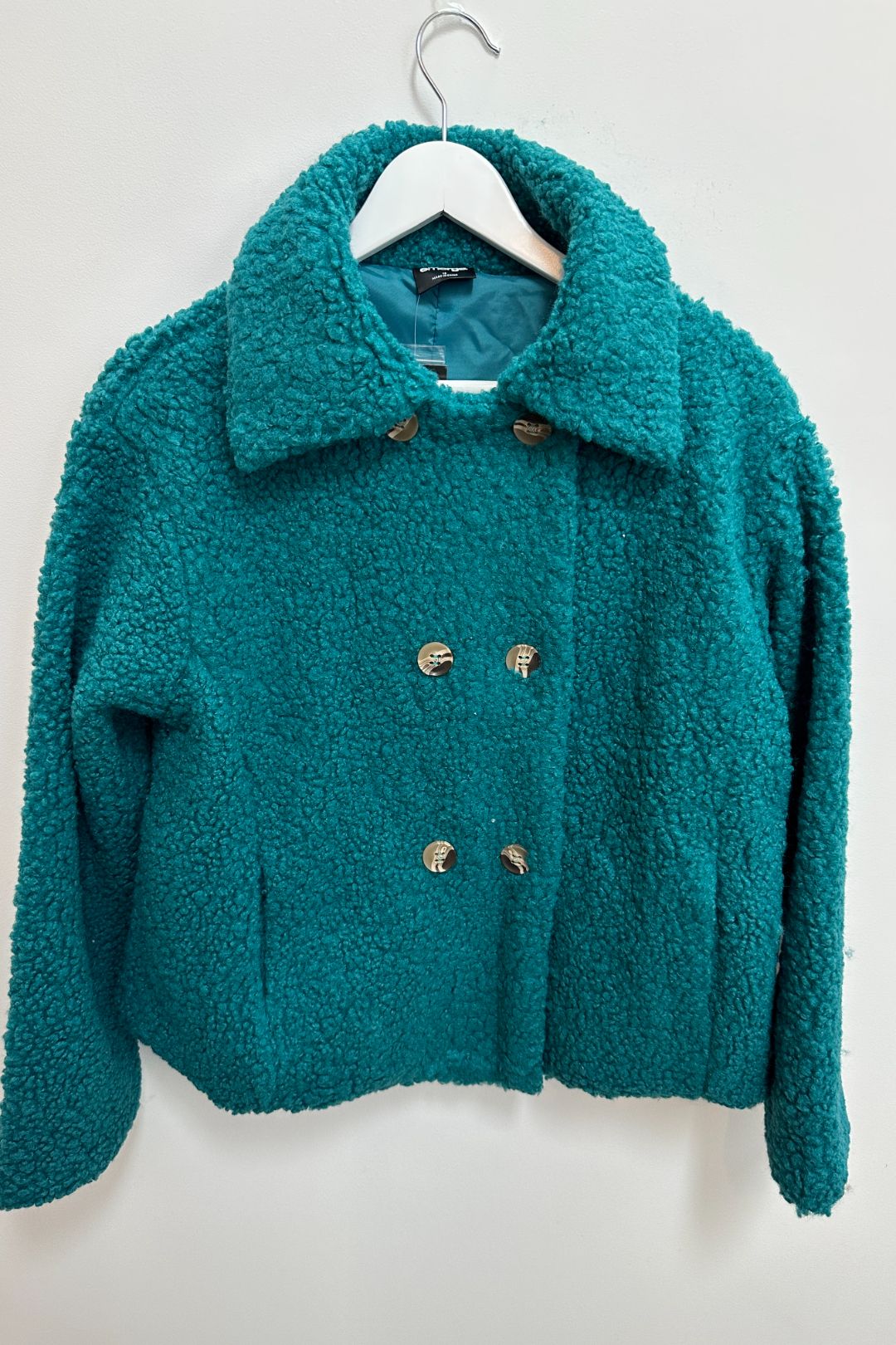 Buy Teddy Double Breasted Jacket in Teal | Emerge | GlamCorner