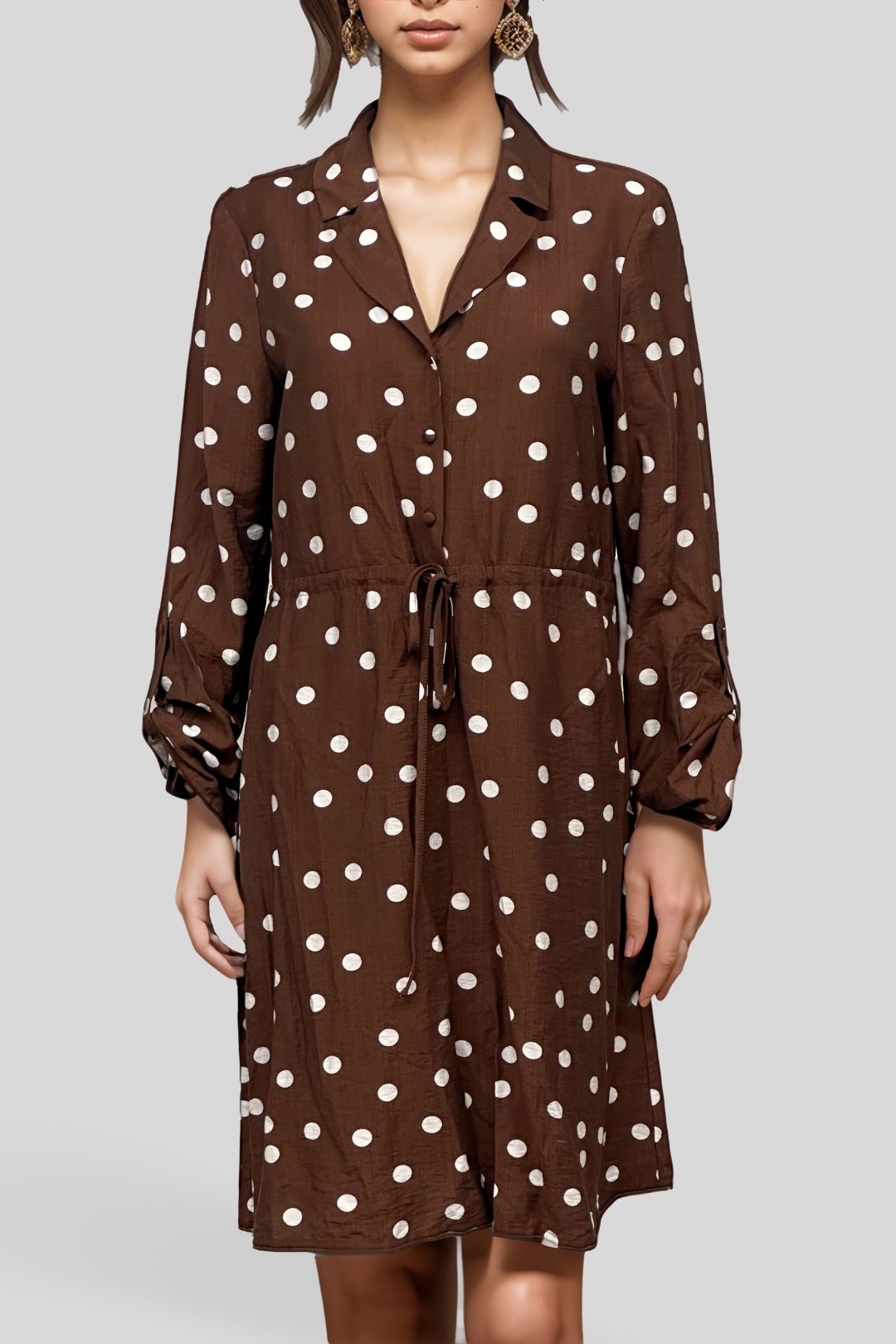 Hire Polka Dot Shirt Dress in Brown | Vero Moda | GlamCorner