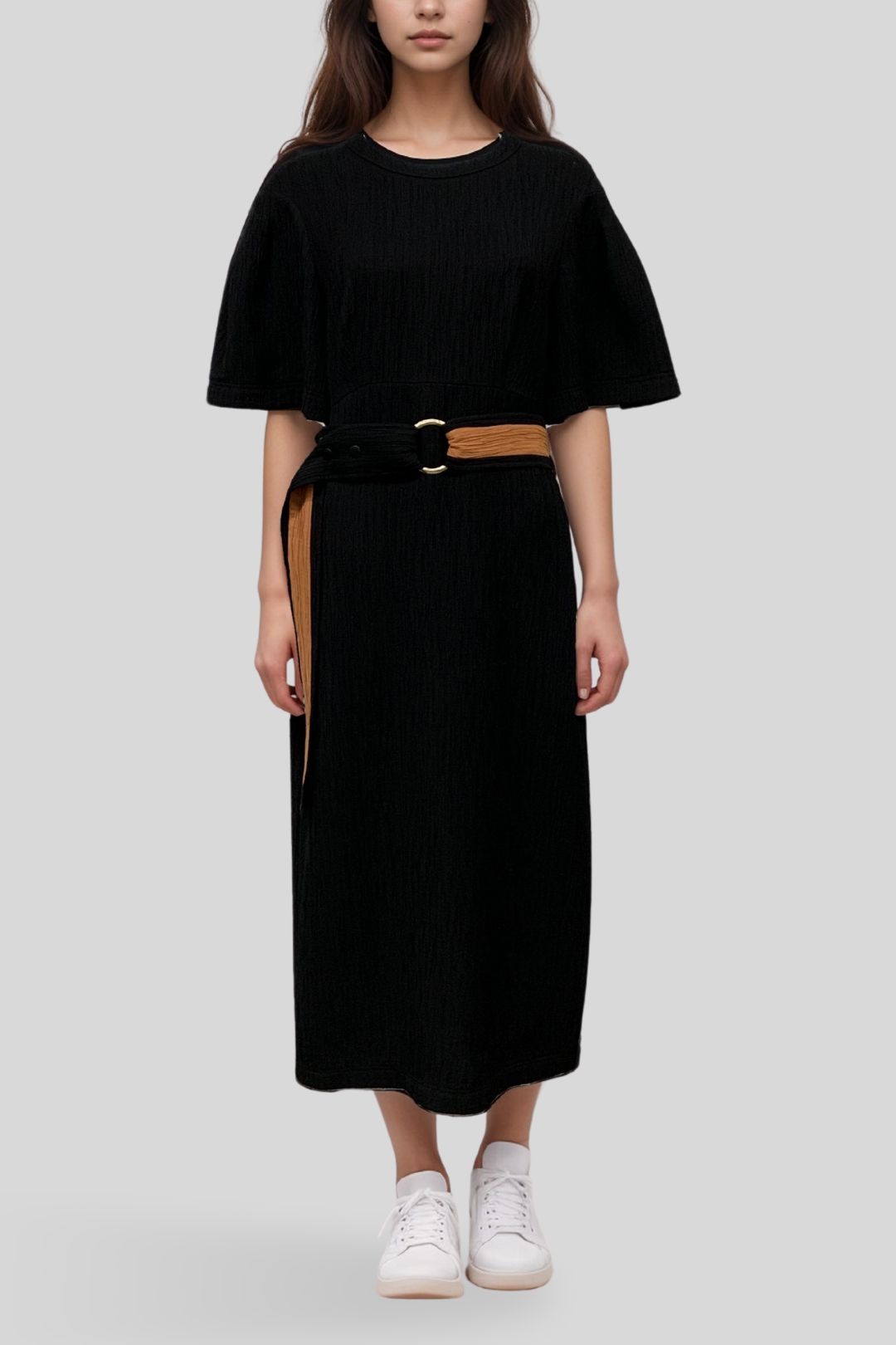 Hire Belted Black Dress | Veronika Maine | GlamCorner