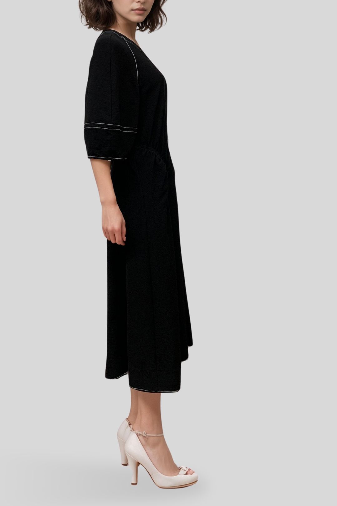 Hire Washed Crepe Gathered Midi Dress in Black | Veronika Maine ...