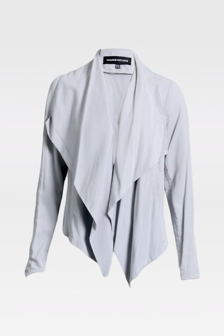 Buy Light Blue Grey Waterfall Drape Jacket | Warehouse UK | GlamCorner