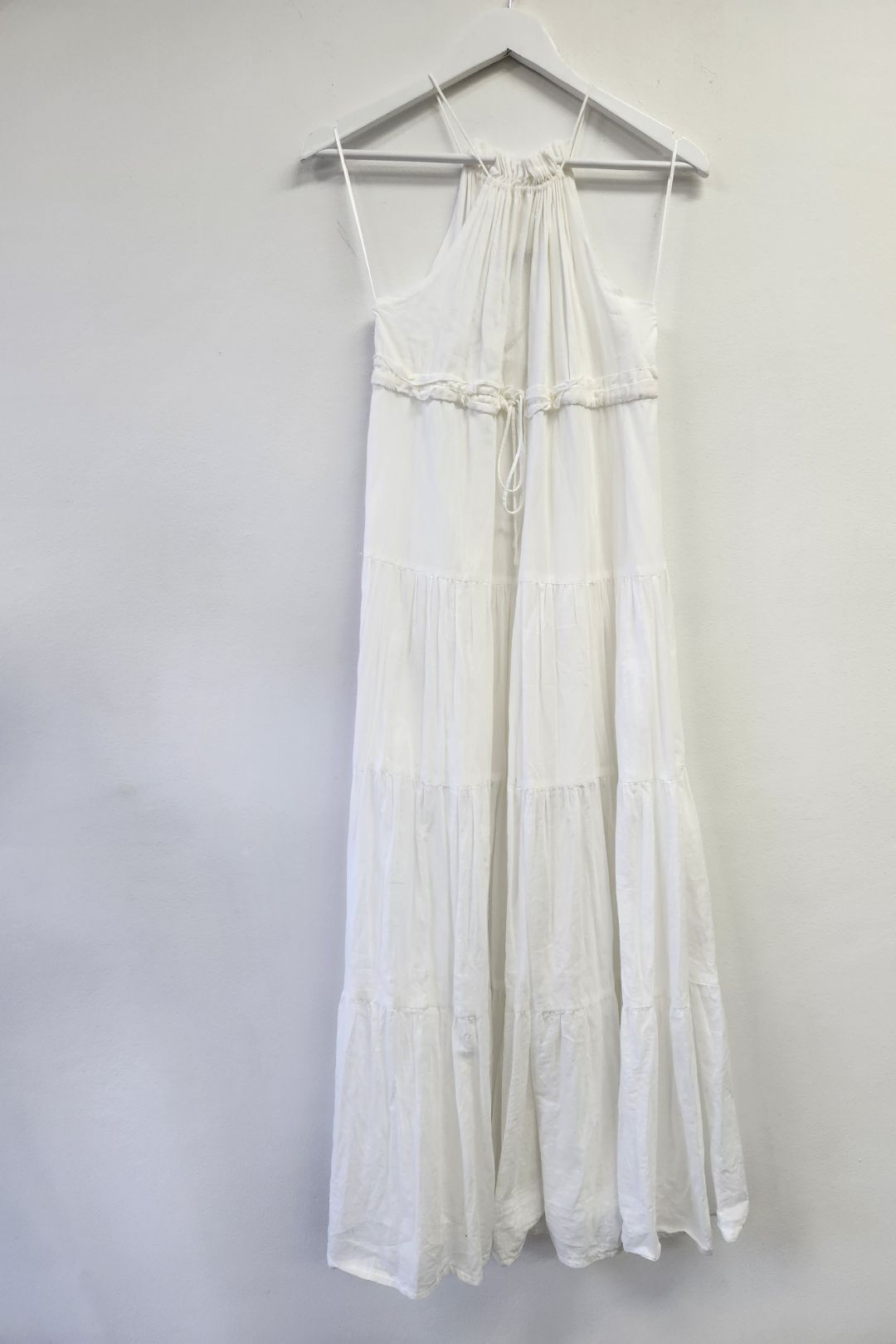 Buy White Halter Neck Tiered Maxi Dress | Shareen Collections | GlamCorner