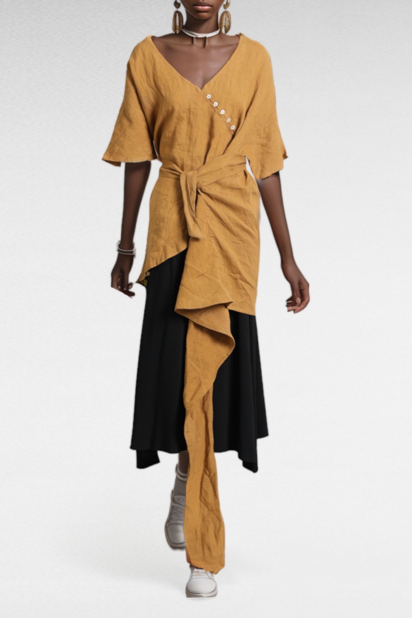 Hire Brown Wrap Buttoned Top | Kinga Csilla | GlamCorner