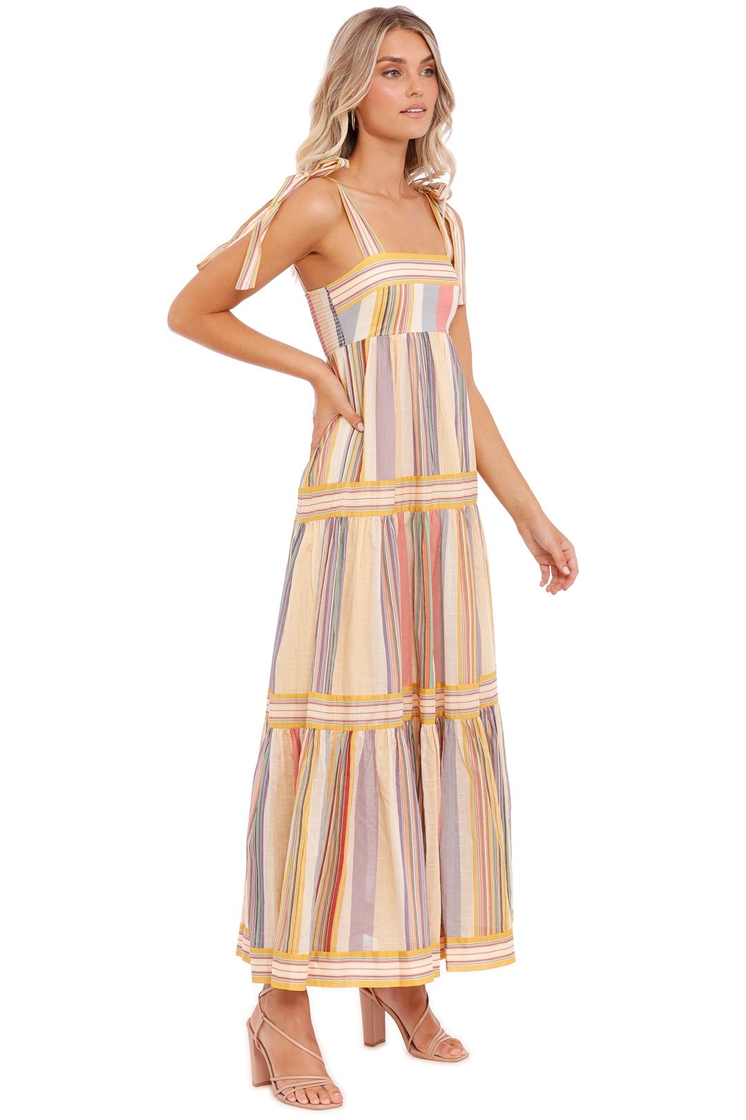 Hire Mae Tie Shoulder Dress in Multi Stripe | Zimmermann | GlamCorner