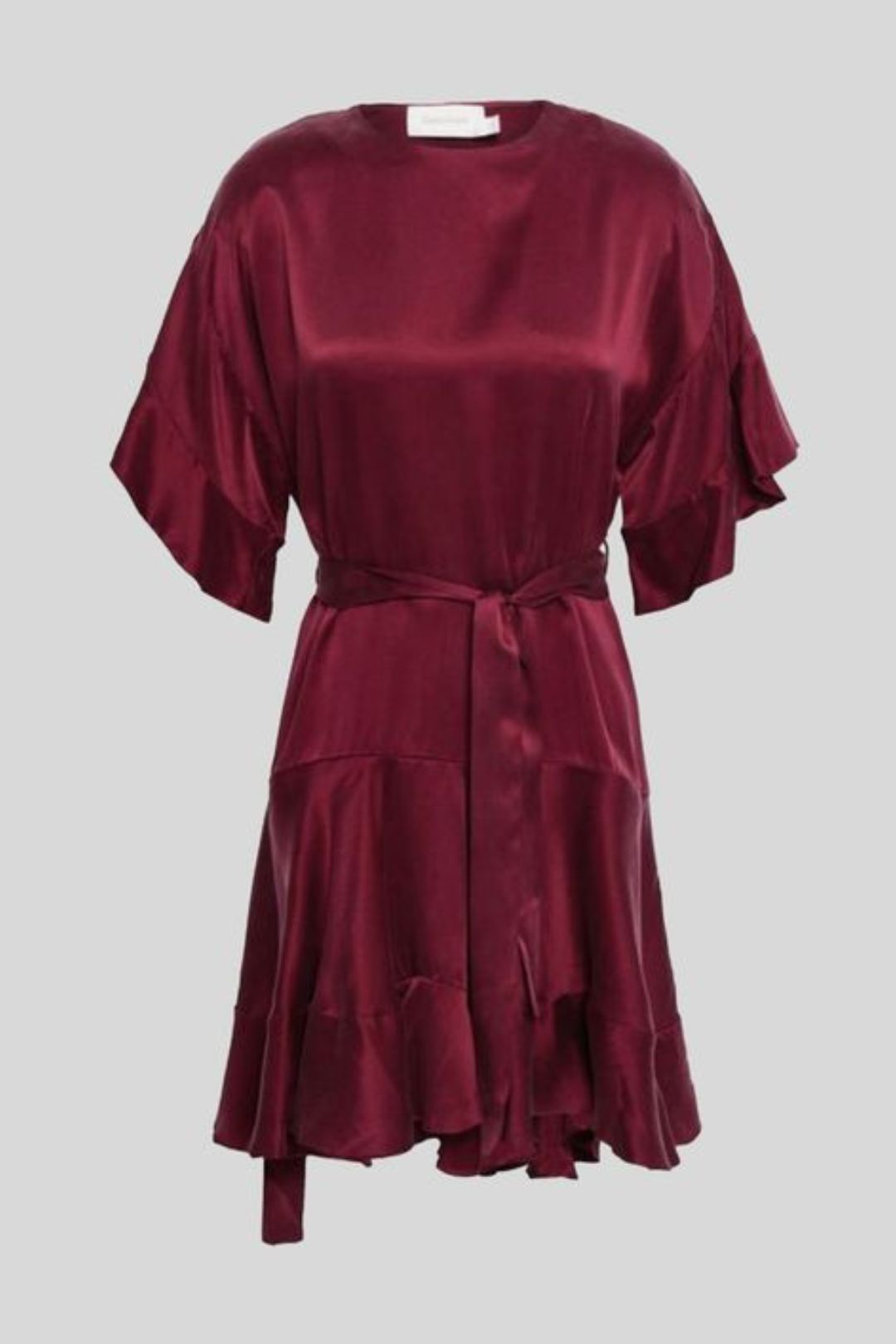 Buy Burgundy Sueded Flounce Silk Dress | Zimmermann | GlamCorner